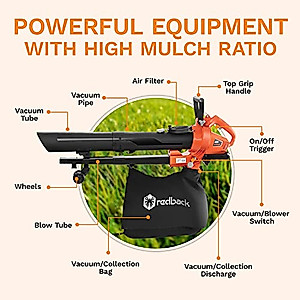 Redback Leaf Blower Vacuum Battery Powered Blower for Cleaning Up Small Garden Debris Cordless Lawn Vacuum with Powerful Mulcher Modern Lawn Care Equipment Tool Only EV48OD