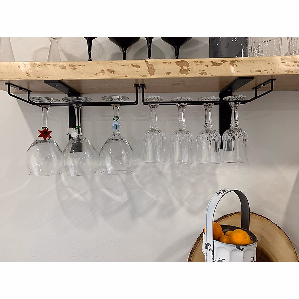 RedDreamer 14-Inch Black Wine Glass Rack, Under Cabinet Wine Glass Holder Stainless Steel Stemware Rack - Hanging Stemware Holder for Cabinet Kitchen Bar, Set of 4