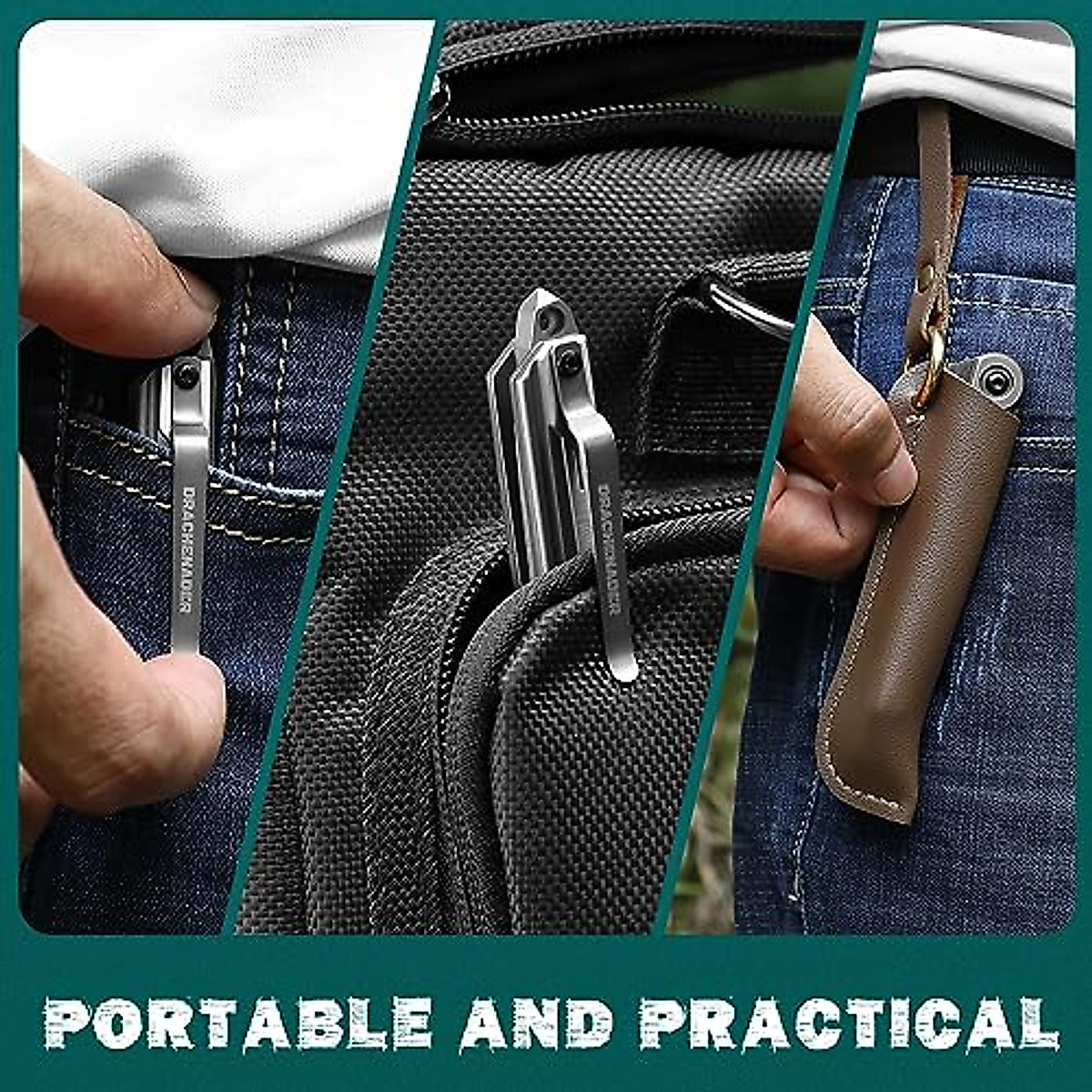 DRACHENADER 2 Set Tanto Knives (Black+Sliver) Slim Damascus Pocket Knife for Men/Women, Tanto Knife Gentleman's Pocket Knives Small EDC Knife