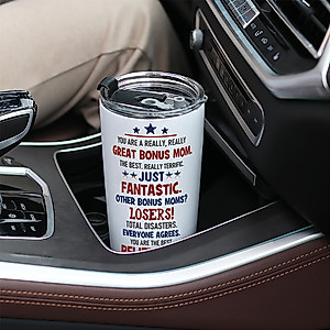 AREOK Gifts for Bonus Mom Gifts, Best Bonus Mom Ever Gifts from Daughter - Christmas Birthday Gifts for Bonus Step Mom, 20 OZ Stainless Steel Insulated Bonus Mom Tumbler Cup