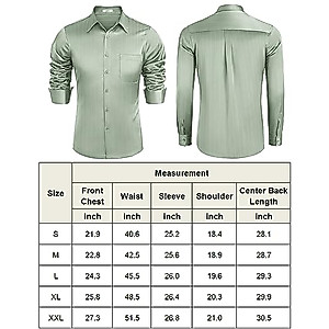 COOFANDY Button Down Shirts for Men Satin Silk Luxury Long Sleeve Shirt Party Wedding Prom (Light Green, Large)