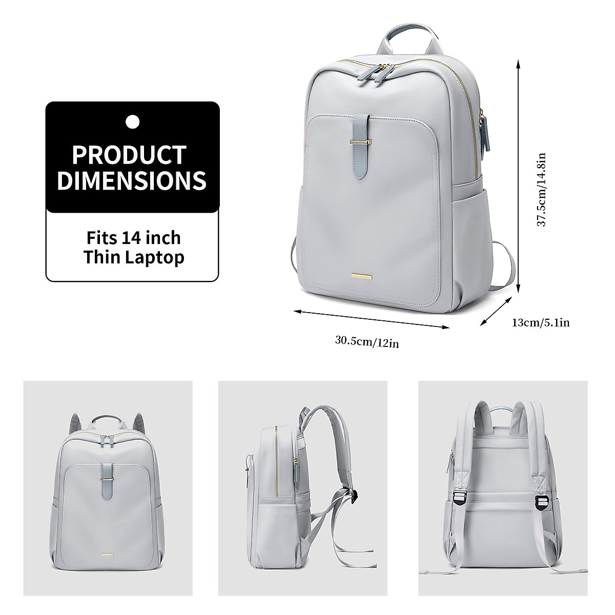 GOLF SUPAGS Laptop Backpack Purse for Women Fits 14 Inch Notebook Casual Daypack Work Travel College Bookbag Fashion Computer Bag (Pale Grey, 14 Inch)