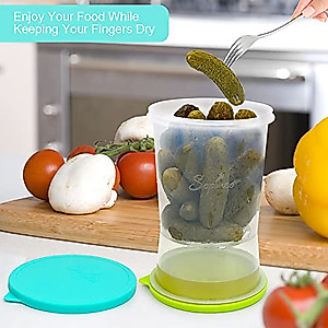 SOPHICO Pickle and Olives Jar Container with Strainer, 56oz Leak-proof Juice Separator Sieve Food Saver Storage Containers (Large Size)