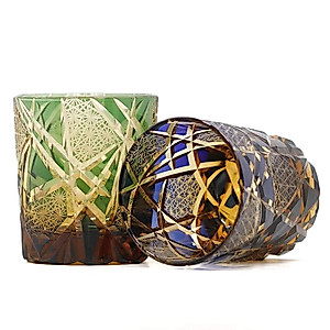 Drinking Glass Old Fashioned Crystal Whisky Cup For Scotch-Bourbon Hand Cut Design Cocktail Glass With Gift Box (amber blue)