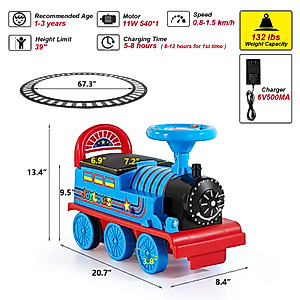 JOYLDIAS Ride On Train with 16pcs Curved Tracks, 6V Electric Ride On Toy Trains with Lights, Horns, Storage, Retractable Foot Pedals, Gift for Toddlers Under 39 inches, Blue