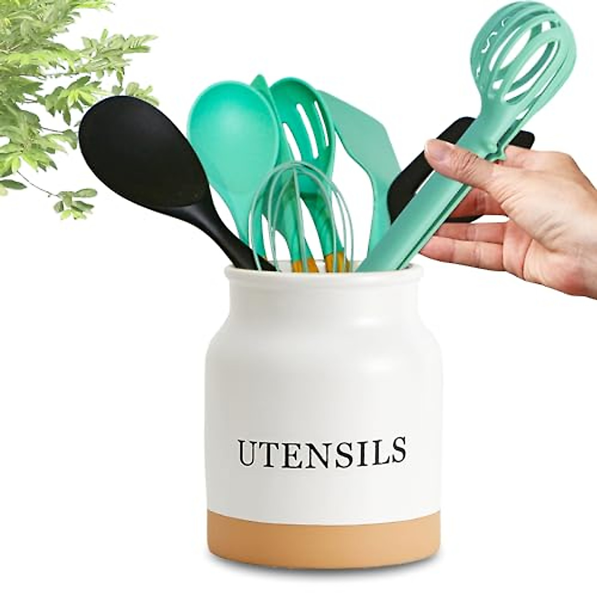 ASBLUE Kitchen Utensil Holder for Countertop, Large White Cooking Utensils Spatula Holder Ceramic Farmhouse Utensil Crock for Counter Big Utensil Organizer Storage Caddy