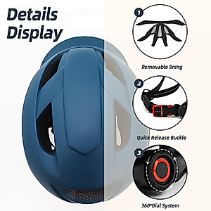 EASTINEAR Bike Helmets for Adults Men Women with LED Rear Light, Bicycle Helmet with Sun Visor, City Cycling Helmets for Urban Commuter, Casual Style, Adjustable Size Large (Navy)