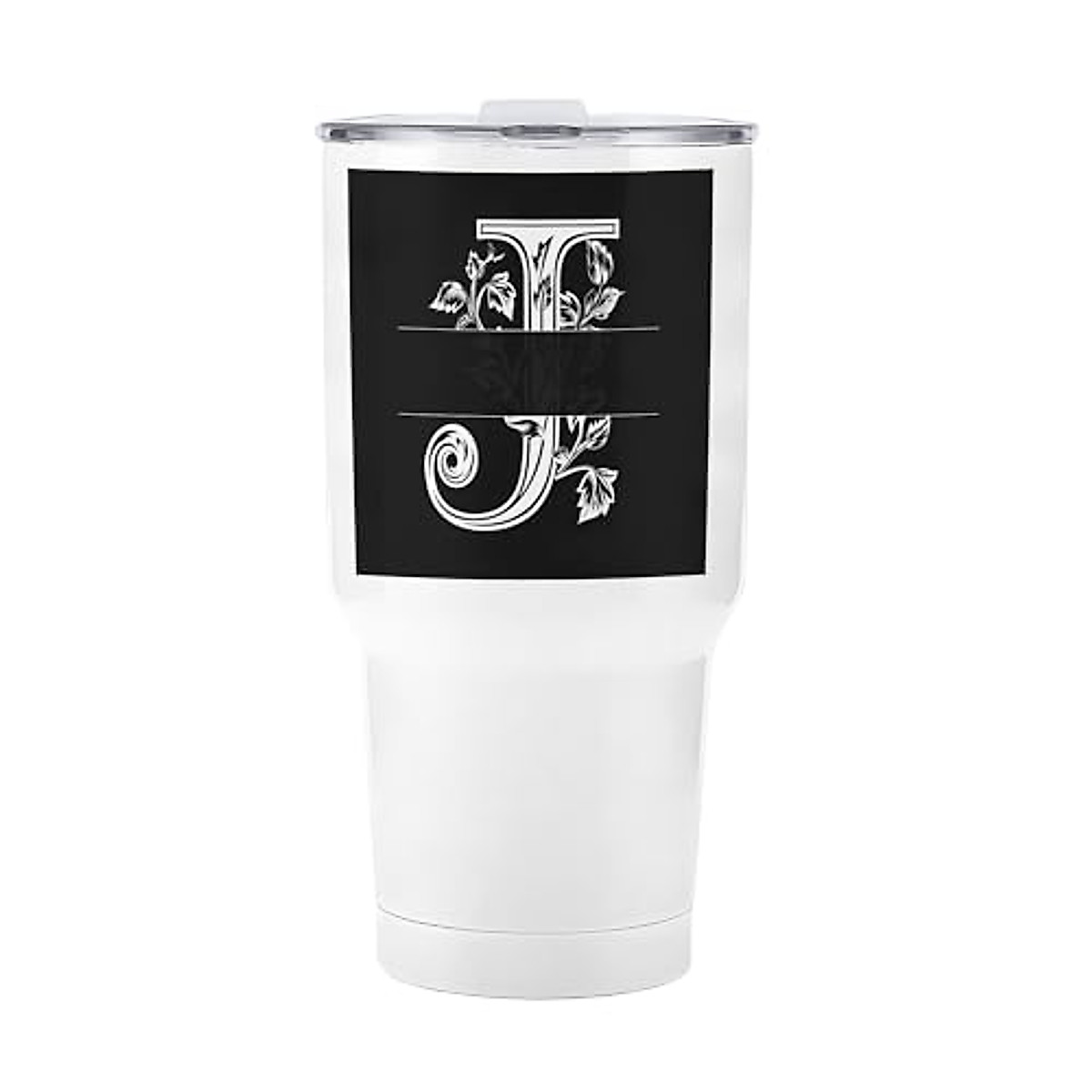 Monogram J Initial Name 30 oz Tumbler with Lid, Stainless Steel Travel Coffee Mug Water Bottle
