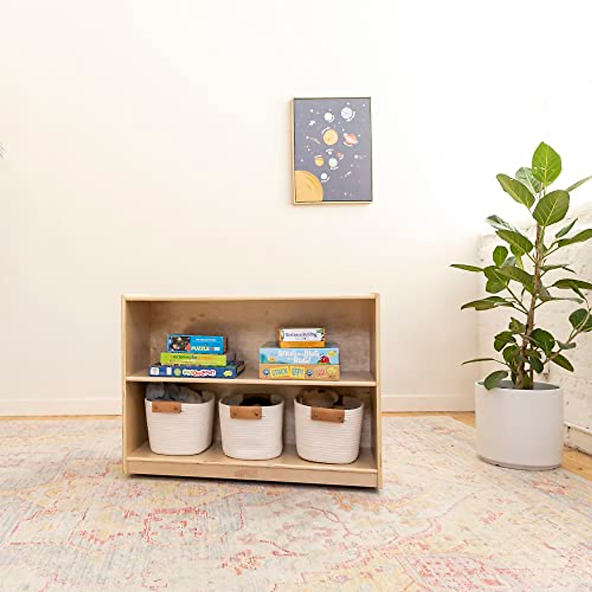 ECR4Kids - ELR-0450 Birch 2 Shelf Storage Cabinet with Back, Wood Book Shelf Organizer/Toy Storage for Kids, Natural