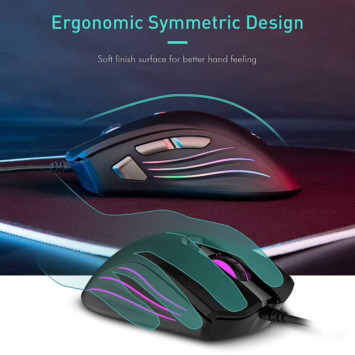 Havit Gaming Mouse Wired 7200DPI RGB Backlit Comfortable Computer Ergonomic USB Programmable Mice 1000Hz Polling Rate for Laptop Desktop PC Gamer