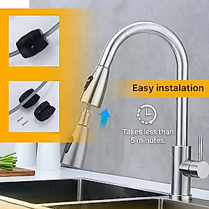 Generic Kitchen Faucet with Extendable Sprayer, Single Handle Hot and Cold Water Kitchen Faucet, Stainless Steel Faucet, Three Use Modes Faucets, Brushed Finish