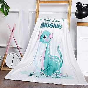 Dinosaur Blanket for Girls Dinosaur Gifts for Girls - Just A Girl Who Loves Dinosaurs - Soft Cozy Flannel Throw Sofa Bed Lightweight Plush Kids Blankes 40x50 Inches