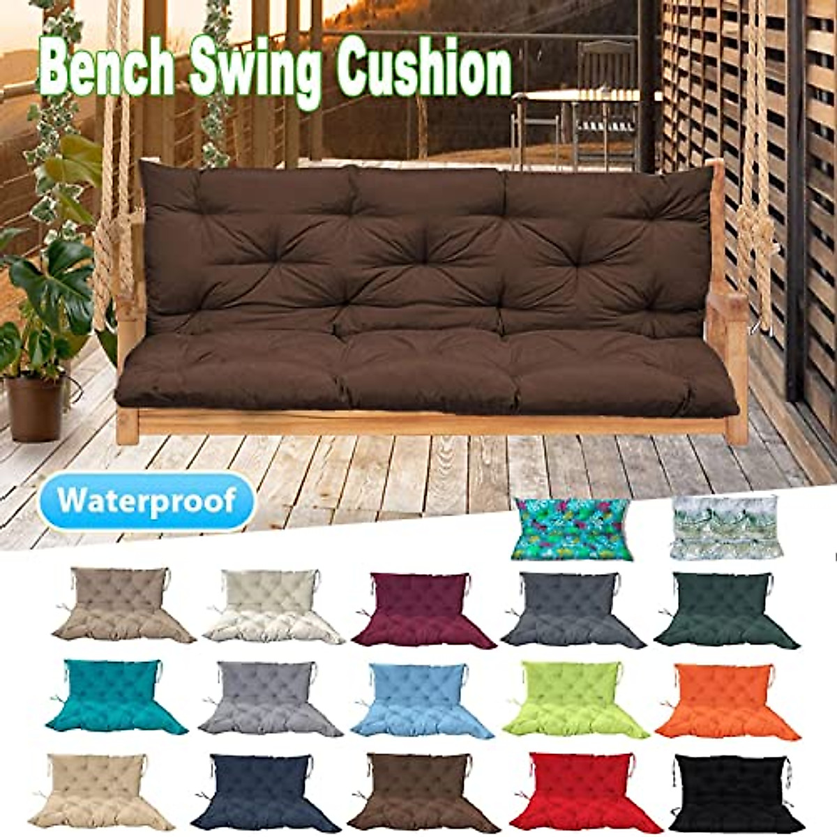 2 Seater Outdoor Glider Cushions Replacement, Bench Cushion for Outdoor Furniture Waterproof Thick Porch Swing Cushions with Backrest Ties for Garden Patio(Coffee 40x40 inch)