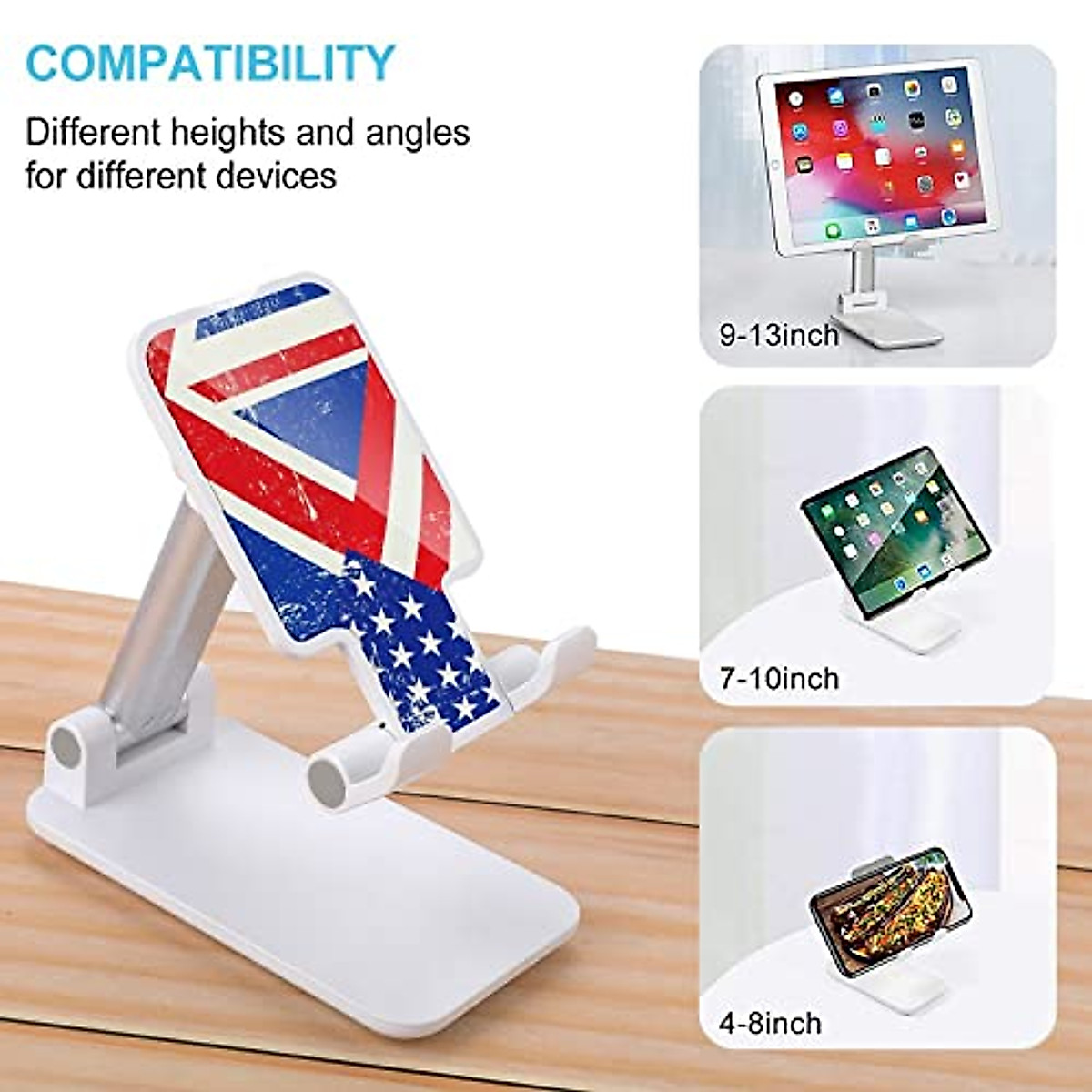 British and American Flag Foldable Desktop Cell Phone Holder Portable Adjustable Stand for Travel Desk Accessories