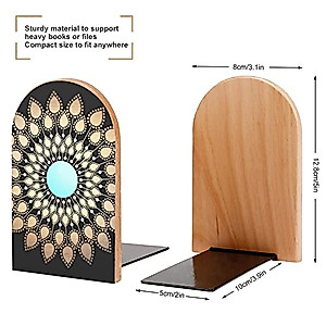 2 Pack Wood Bookends,Elegant Lotus Flower Mandala Decorative Book Ends Support for Shelves Desktop Organizer Wooden Bookshelf for Home School Office