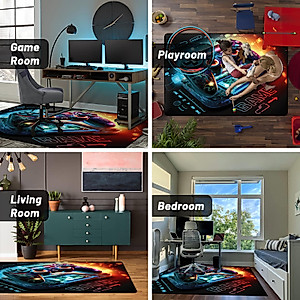 Lacut Game Area Rug Teen Boys Carpet, 3D Gaming Rugs Gamepad Controller Mat for Boys Girls Bedroom Playroom, Non-Slip Gamer Rugs Children Gaming Area Rugs(3D Game Pattern 1, 60" x 40")