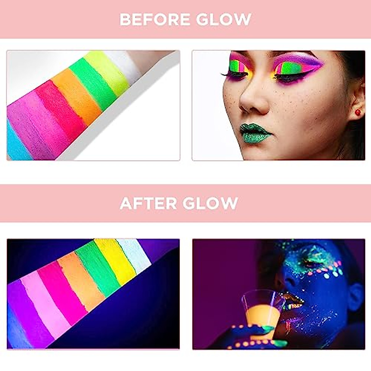 ANYI 8 Colors UV Glow Neon Eyeliner Set, Matte Colorful Eyeliner Pen, Neon Makeup Face Paint, Rainbow Graphic Eyeliner UV Glow in the Dark for Halloween Costume Holiday Birthday Masquerades