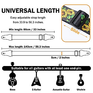 uxcell Guitar Strap, Classical Vintage Sunflower Print Guitar Shoulder Straps with Leather End, Adjustable Strap with free Lace Tie for Bass, Electric & Acoustic Guitars