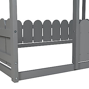 Harper & Bright Designs House Bed for Kids, Full Size Bed with Roof and Fence, Wood Bed Frame for Kids, Teens, Girls & Boys, Easy Assembly (Gray)