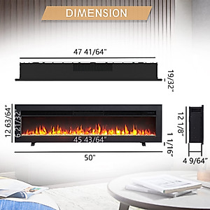 Efiretric® Arthur 50" W 3 in 1 Electric Fireplace (EF458), Freestanding, Wall Mounted, Recessed, 9 Colors Flame Effect, TV Media Wall, Heater 750W/1500W, Remote Control