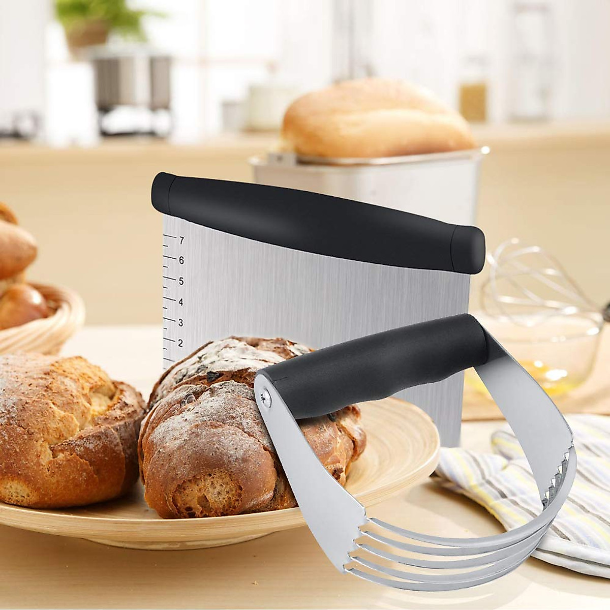 Dough Blender -Stainless Steel Pastry Cutter Set, Pastry Blender + Dough Scraper + Pastry Brush, Professional Pastry Set for Kitchen Baking Tools
