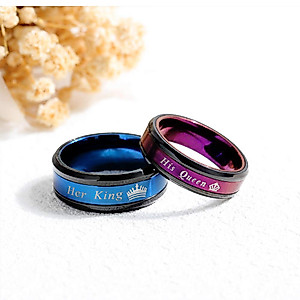 Iflytree 2pcs King and Queen Rings Wedding Engagement Anniversary Band His Hers Couples Ring Stainless Steel Matching Ring Sets for Him and Her (Men Sise 10 & Women 6)