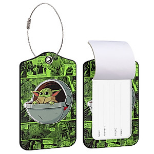 Luggage Tag for Suitcases Bag Baggage Travel Tags Identifiers Cute Kawaii Cartoon Large Leather Name Luggage ID Tags for Kids Women Girls Men XLP0712-01 (Green)