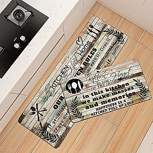 weesire Kitchen Mats for Floor Anti Fatigue Mats for Kitchen Floor Kitchen Rugs Farmhouse Style Memory Foam Kitchen Mat Cushioned PVC Leather Kitchen Rug Set, 17.3x28+17.3x47 inchs