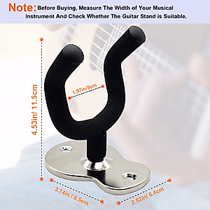 Depointer DEPOINTER Guitar Wall Mount Hanger 3-Pack,Metal Guitar Hanger, Guitar Bracket with Protective Sponge, Guitar Holder Stand Suitable for Bass/Guitar/Banjo/Ukulele- Silver