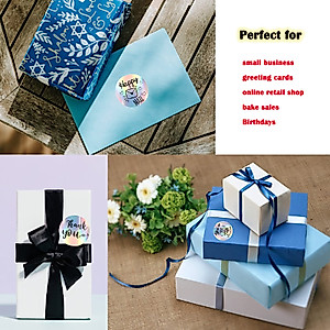 Flosius 500 PCS Thank You Stickers 5 Different Design Rainbow Holo Stickers Holographic Silver Roll Business Thank You Label for Small Business Packaging Supplies