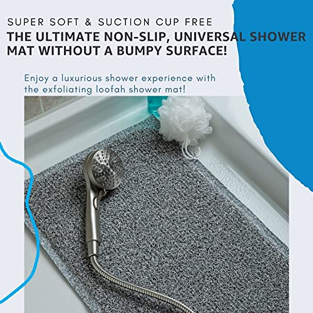 SlipX Solutions Universal Cushioned Shower Pad for Textured, Refinished Surfaces | Treated to Prevent Odor, Growth | Anti-Slip Backing, No Suction Cups, Water Flows Right Through | 17" x 29.5"