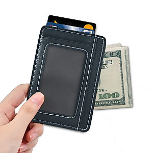 JUNZAN Slim Wallet US Flag Minimalist Wallets for Men Women Leather RFID Blocking Front Pocket Card Holder