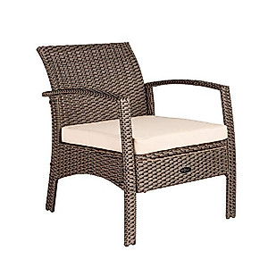 Patio Sense 62776 Bondi Armchair All Weather Lightweight & Durable Outdoor Seating Wicker Low Maintenance Khaki Cushion Included - Mocha