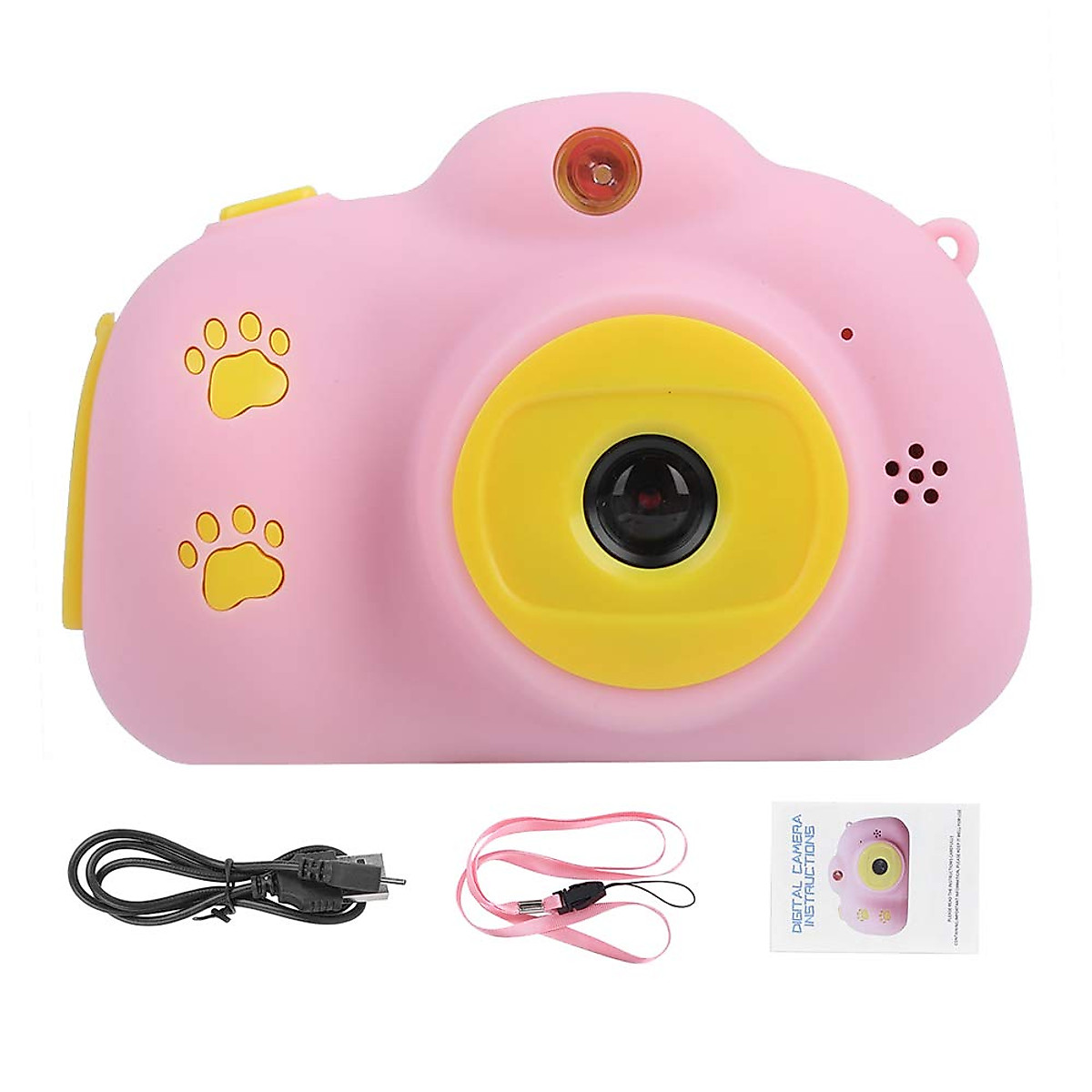Kids Digital Camera, Cartoon Digital Camera, Mini Toy Camera for Girls Boys Birthday Gifts, with 2.0 Inch IPS Screen, Antilost Rope, Support Multilanguage, Pink (Pink)