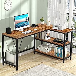 GreenForest L Shaped Desk 55x39.4 inch Large Reversible Corner Gaming Computer Desk with Storage Shelves for Home Office PC Workstation Laptop Table, Walnut