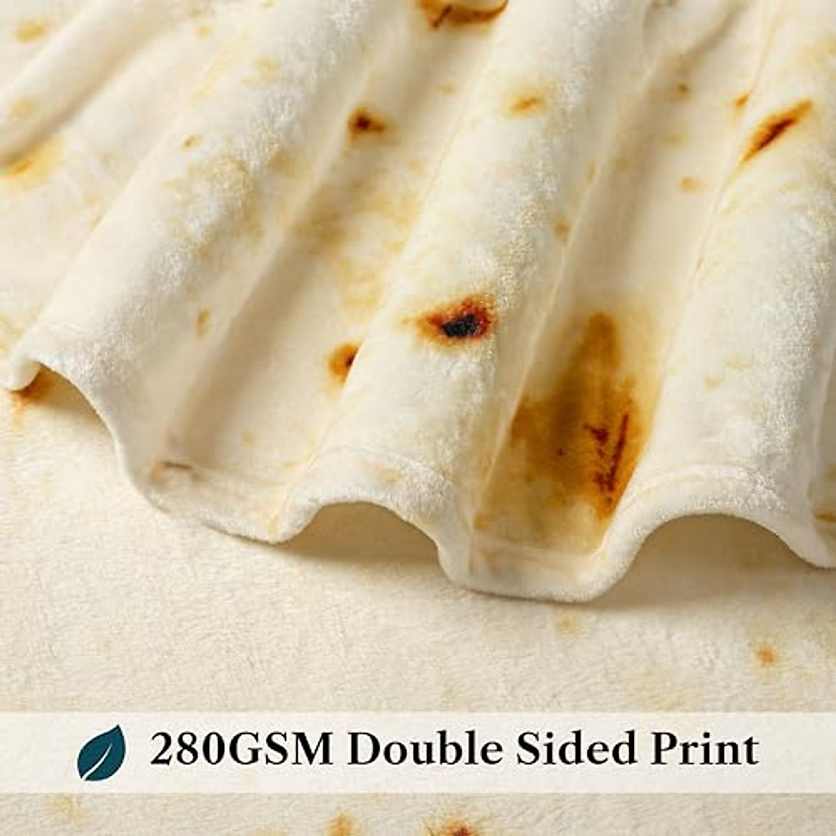 PAVILIA Burrito Tortilla Blanket, Double Sided Taco Flour Wrap Novelty Throw for Kid Boy Girl Teen, Realistic Food Blanket, Funny Gag Gift for Birthday, Beige Flour 47in