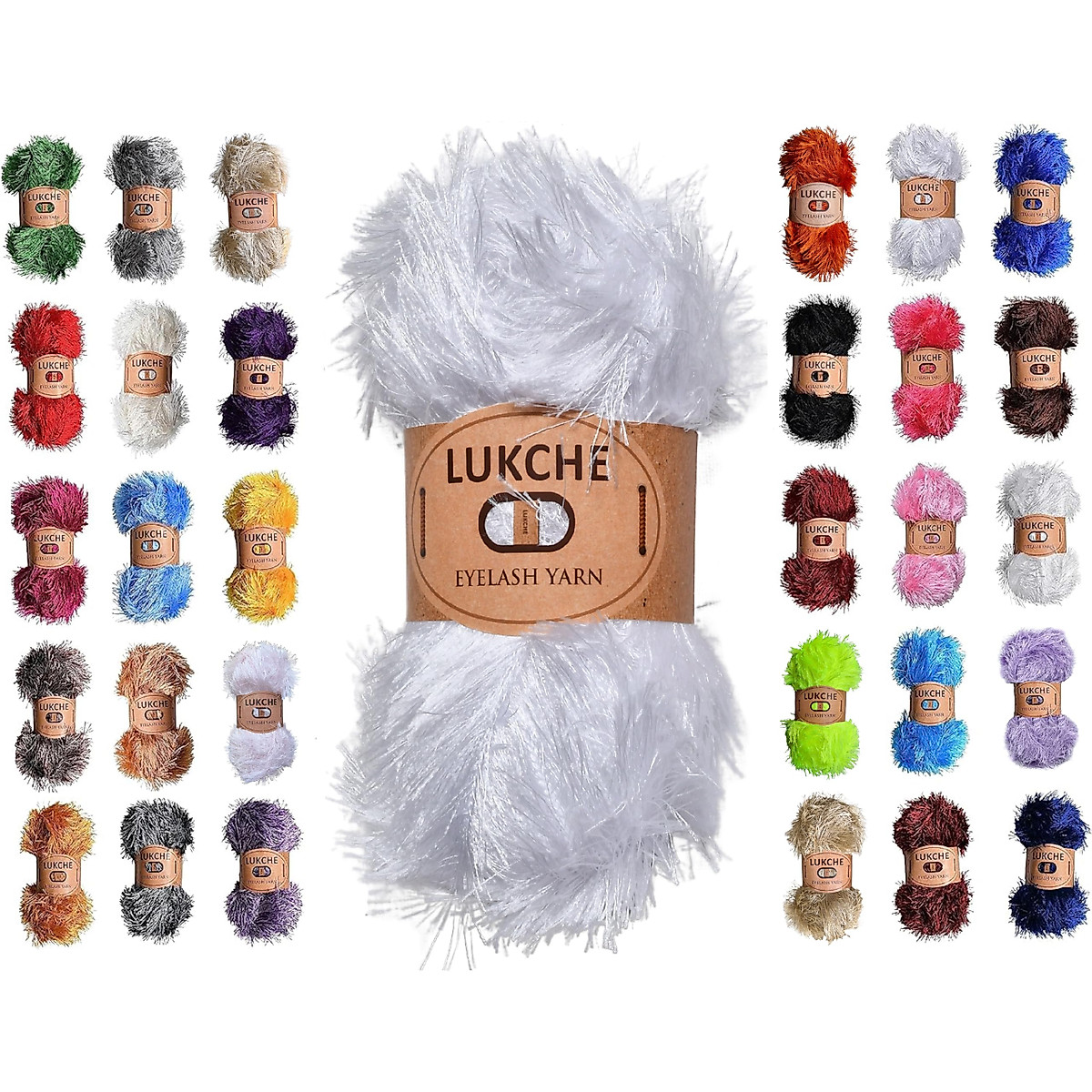 Lukche Eyelash Fun Fur Yarn Premium 100% Polyester 164 Yds (150 Mt), 3.53 Oz (100 Gr) Colorful Crochet Yarn Dıy Hand Knitting. (Optical White, 1 Skein)