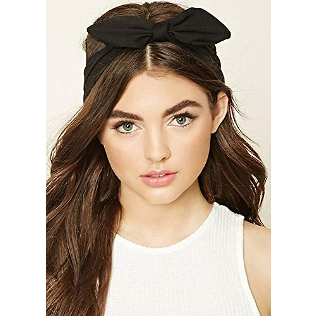 Huachi Bow Headbands for Girls Women Halloween Black Headwrap Cute Turban Hair Hoop Knotted with Bunny Ears Vintage Hair Accessories