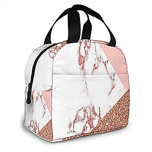 Pink White Marble Glitter Lunch Bag Cooler Bag Women Tote Bag Insulated Lunch Box Water-resistant Thermal Soft Liner Lunch Container for Picnic Travel Boating Beach Fishing Work