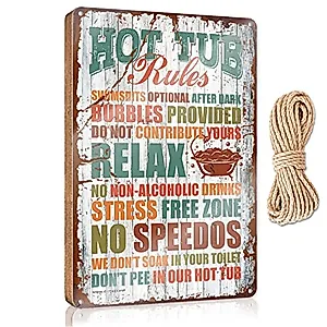 Abipuir Holiday Porch Sign Funny Hot Tub Rules Wooden Sign Cool Posters for Guys Signs and Plaques (Size : 20X30CM)