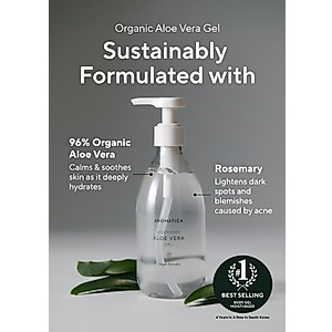 AROMATICA Organic Aloe Vera Gel 10.14oz/300ml, After Sun Care And Sunburn Relief with Pure Aloe Vera Gel Face&Hair, Sun Burn Moisturizer EWG Verified