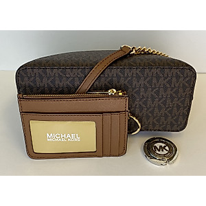 Michael Kors MICHAEL Michael Kors Jet Set Travel MD Dome XCross Crossbody bundled with SM TZ Coinpouch Purse Hook (Signature MK Brown/Luggage)