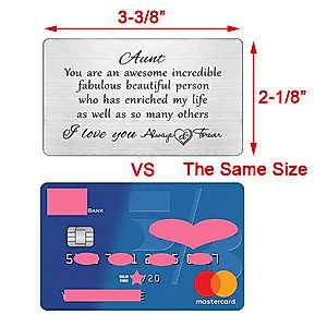 Aunt Gifts from Niece Nephew, I Love You Always and Forever Aunt, Gifts for Aunts, Best Favorite Awesome Aunt Gifts, Birthday Card, Mother's Day, Engraved Wallet Insert