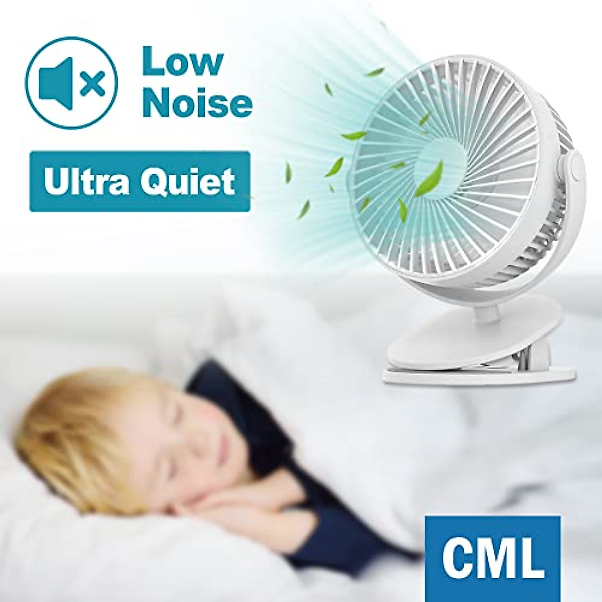 CML USB Desk Clip-On Fan, 5 Inch Mini Portable Cooling Table Fan with Sturdy Clamp, Quiet Personal Small Fan with 4 Speeds Brushless Motor, for Home, Office, Desktop, Camping, Travel, Car, White