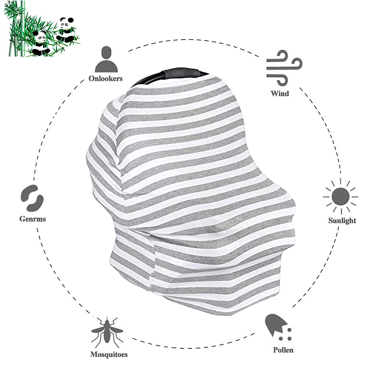 Nursing Breastfeeding Cover Car Seat Canopy for Infant Baby, Soft Bamboo Jersey, Extremely Stretchy, All-in-one Carseat Stroller Cover, Nursing Cover Up Poncho Tops Clothes, Nurse Gift Stripe