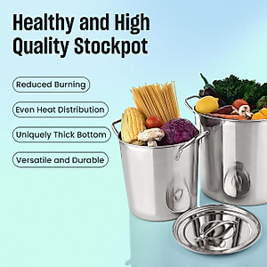MARBELLA 4 pcs set (8/12) Quart Stainless Steel Stockpot with Lid Food Grade Heavy Duty Multipurpose Stock Pot for Stew, Simmering, Soup Pot, Gas and Dishwasher Safe Rust Free Cookware Silver
