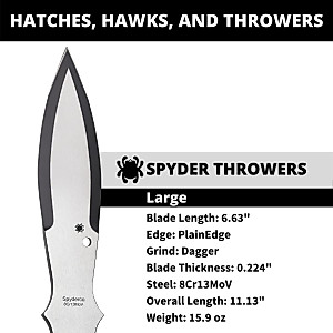 Spyderco SpyderThrowers - Large - Set of Three 8Cr13MoV Stainless Steel Knives and Leather Sheath - TK01LG