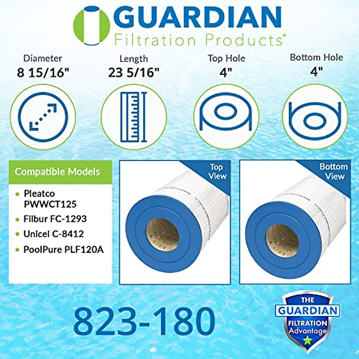 Guardian Filtration Products Pool Spa Filter Replaces PA120 Unicel C-8412 FC-1293 Pro Clean 125 Rec Warehouse Leisure Bay