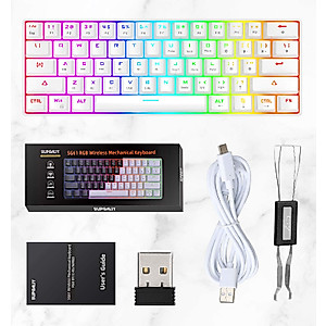 SUPGALIY 60% Mechanical Keyboard Wireless 2.4G/Bluetooth 5.0/Wired Gaming Keyboard 3000mAh 61 Keys RGB Backlit Portable Mini Keyboard for Windows, Mac, Android, iOS (Hot Swappable Blue Switch, White)