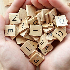 LoengMax 100PCS Wood Letter Tiles-Wooden Scrabble Tiles-Scrabble Letters for Crafts-Letter Tiles-DIY Wood Gift Decoration